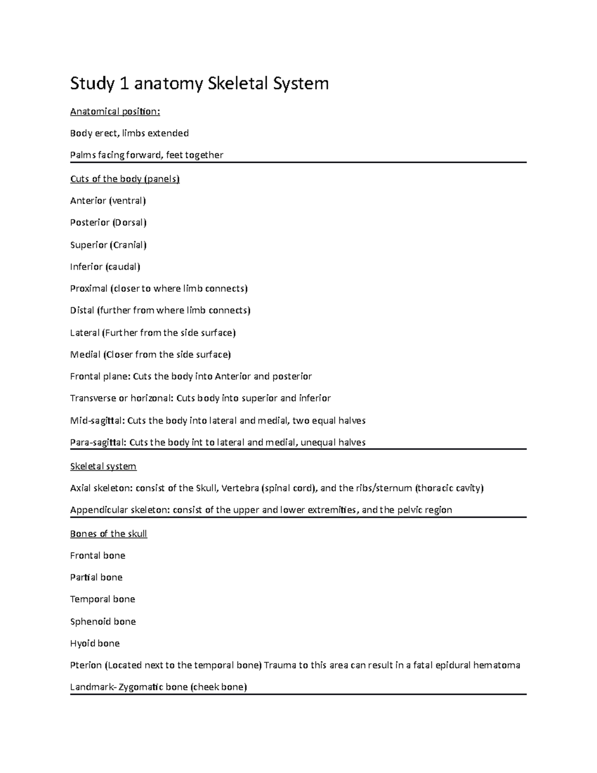 Study 1 anatomy Skeletal System - Study 1 anatomy Skeletal System ...