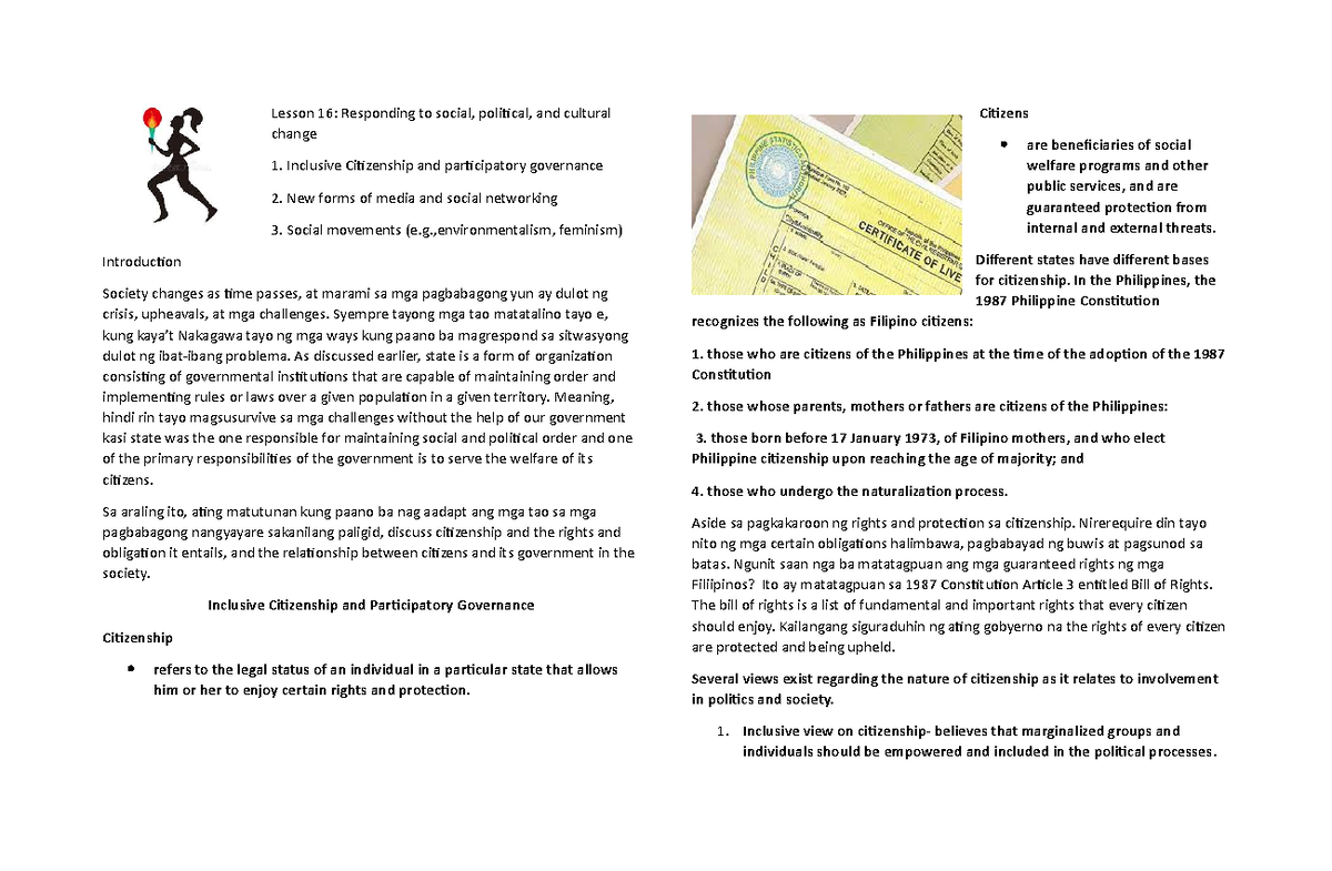 Lesson-16 - Notes - Lesson 16: Responding to social, political, and ...