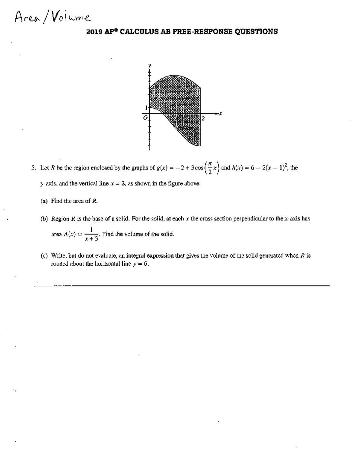 AP Calc FRQ Area - Volume - Studocu
