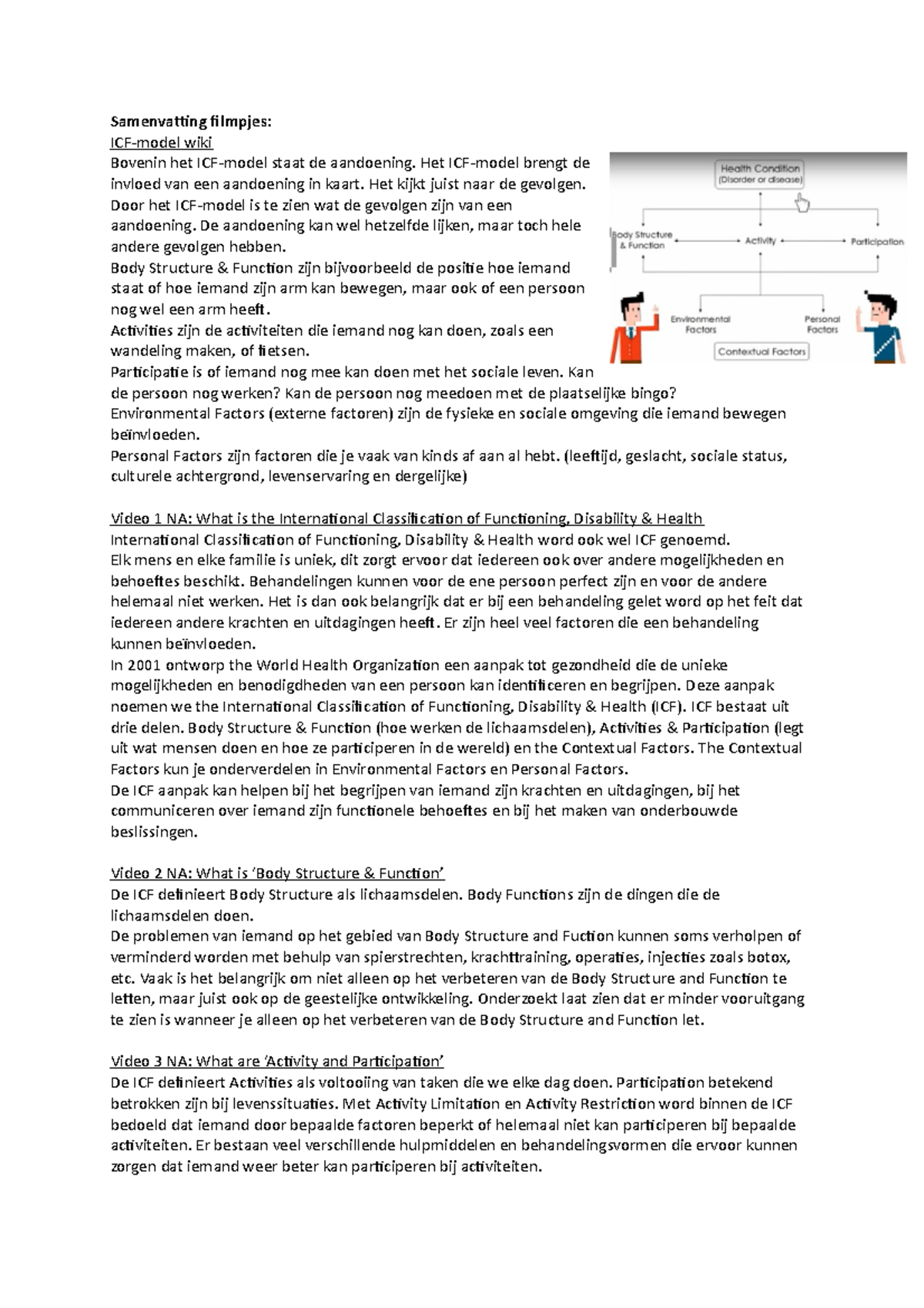 Samenvatting filmpjes ICF in het Nederlands - Samenvatting filmpjes ...