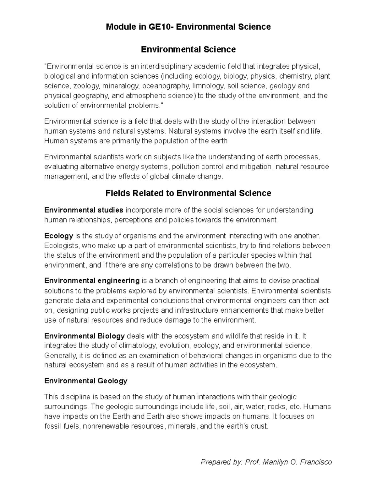 Module 1- environmental science - Environmental Science “Environmental ...