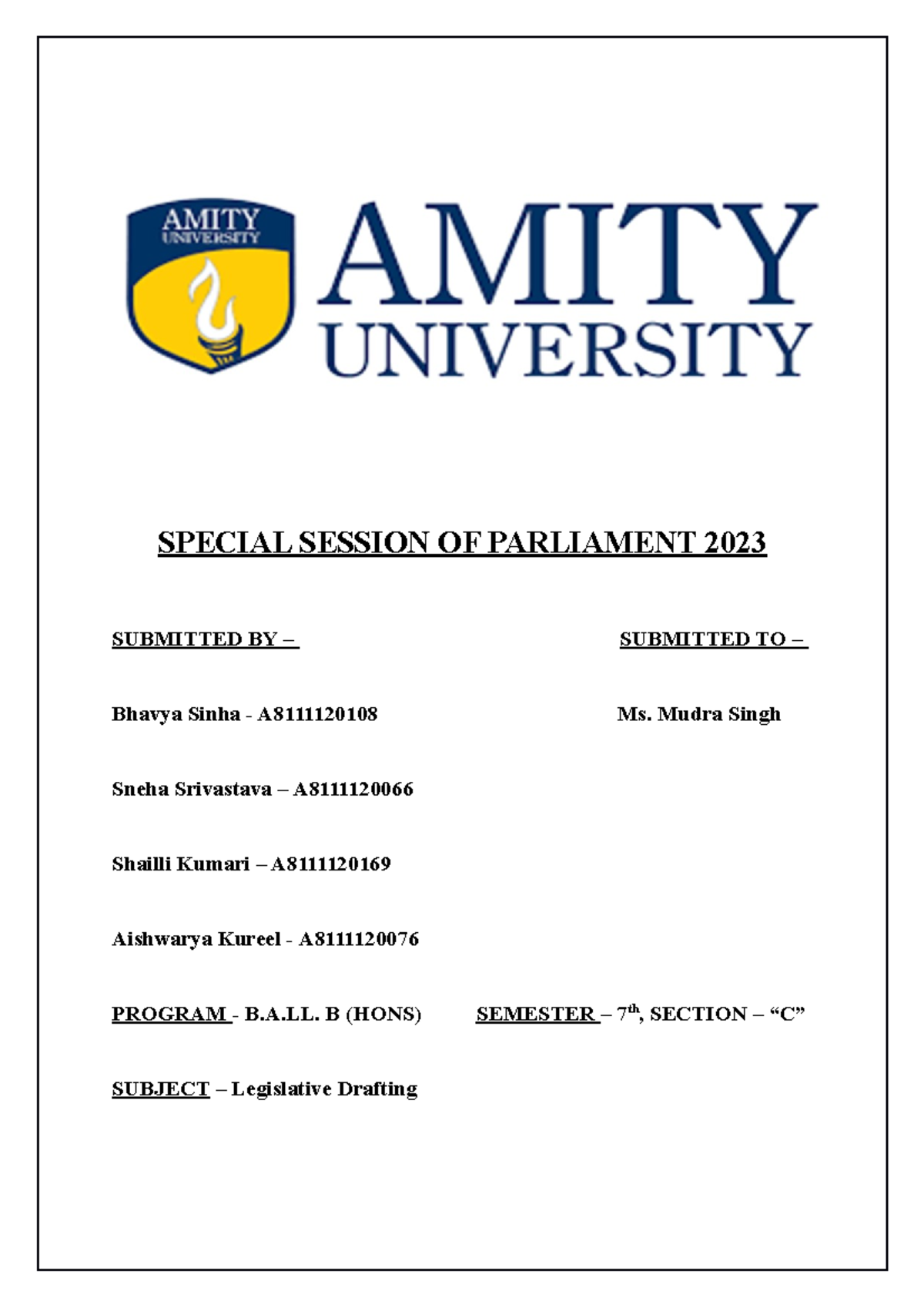 Special Session OF Parliament 2023 - SPECIAL SESSION OF PARLIAMENT 2023 ...