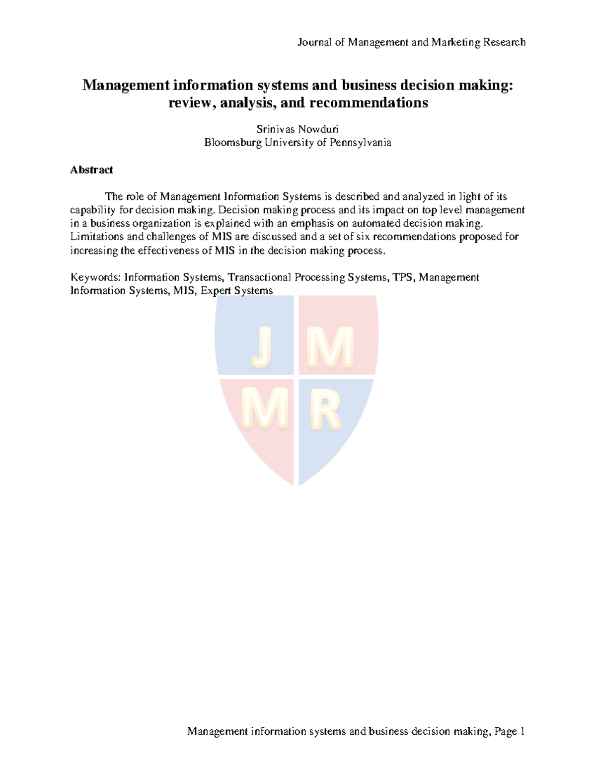 10736 - Management information systems and business decision making ...