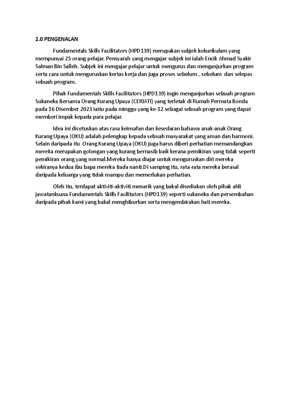 HPD139 - HAI - 2 PENGENALAN Fundamentals Skills Facilitators (HPD139 ...