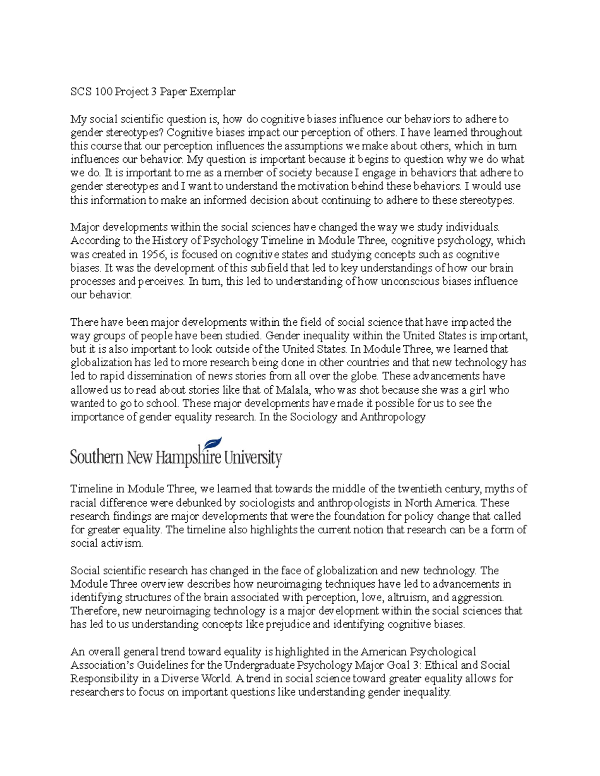 SCS 100 Project 3 Paper Exemplar - SCS 100 Project 3 Paper Exemplar My ...