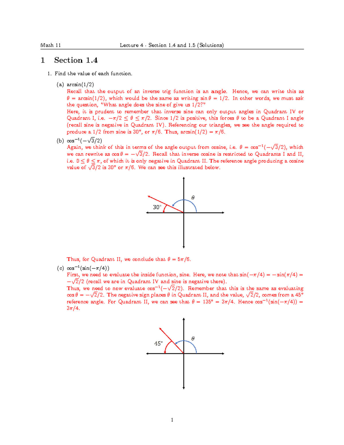 Lecture 4 solutions - Math 11 Lecture 4 - Section 1 and 1 (Solutions) 1 ...