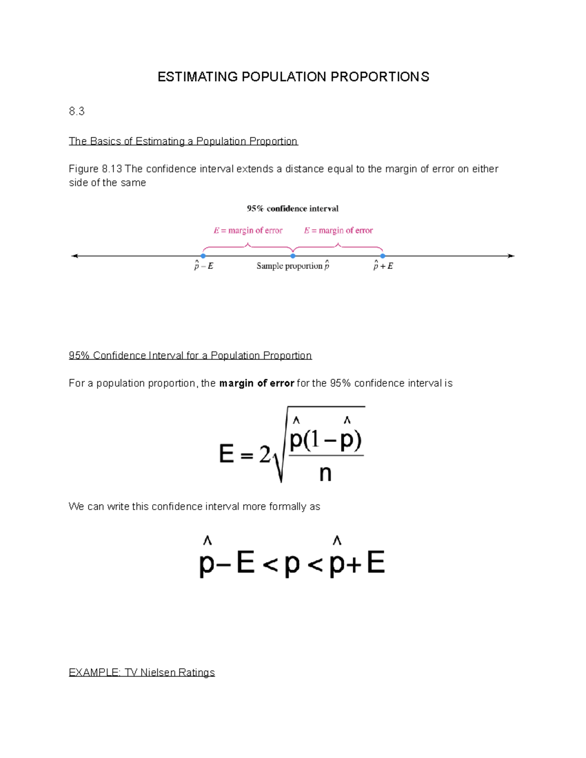 MTH 155 Chapter 8.3 Notes Estimating Population Proportions ...
