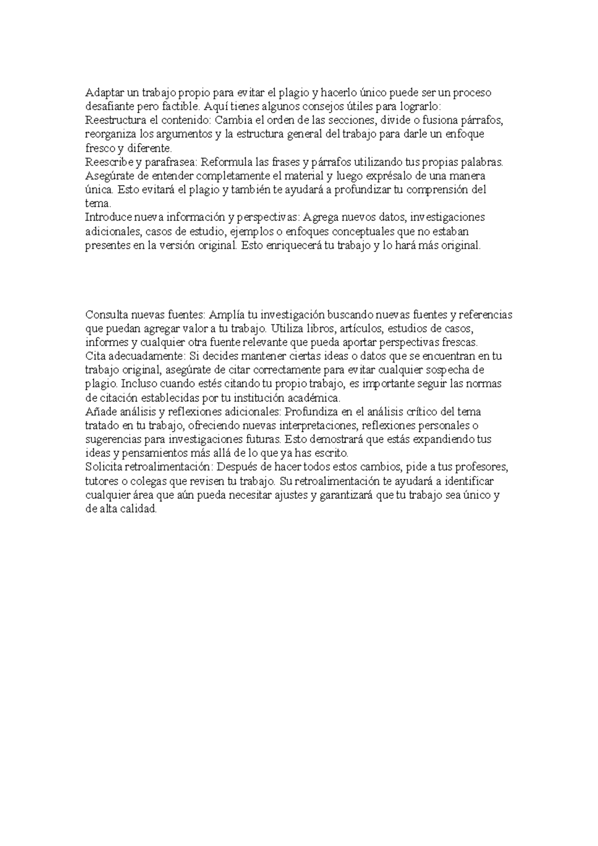 Adaptar un trabajo propio para evitar el plagio y hacerlo único puede ...