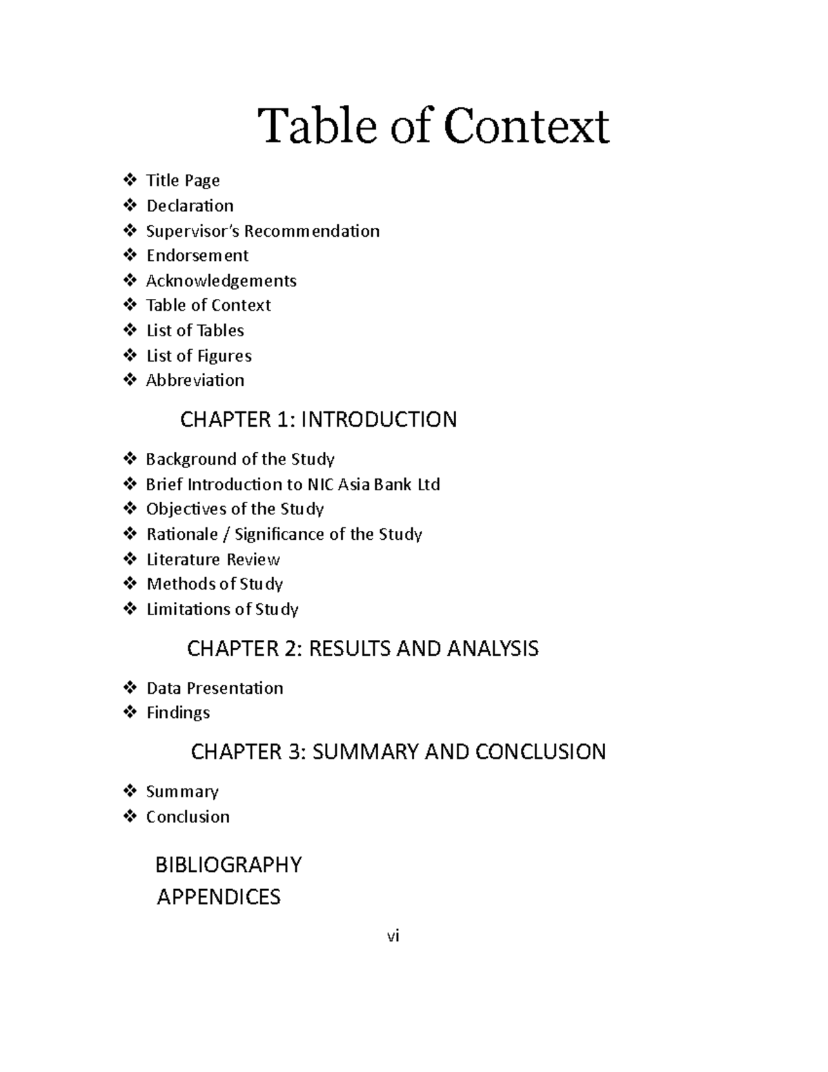 BBS 4 year Report Writing - Table of Context Title Page Declaration ...