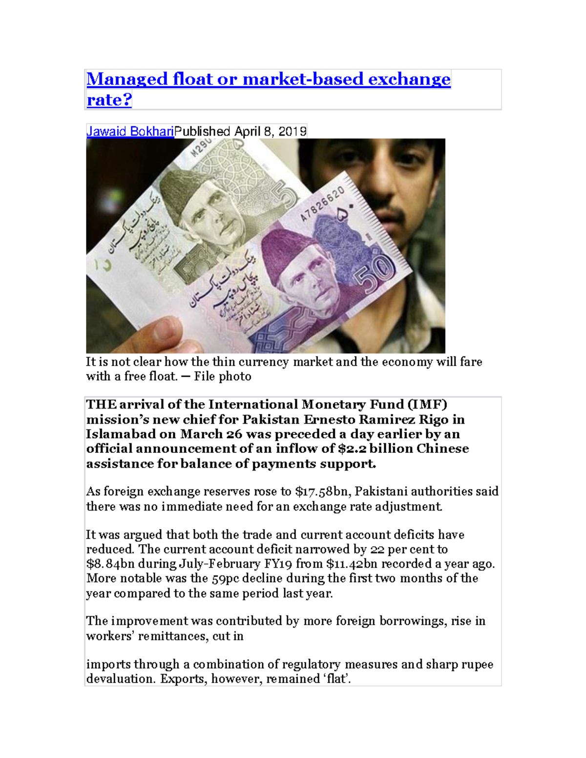 Basic Exchange Rate - Managed float or market-based exchange rate ...