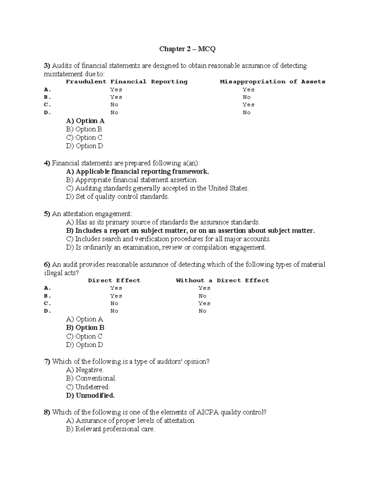 Chapter 2 - MCQ - test bank with solutions - Chapter 2 – MCQ 3) Audits ...