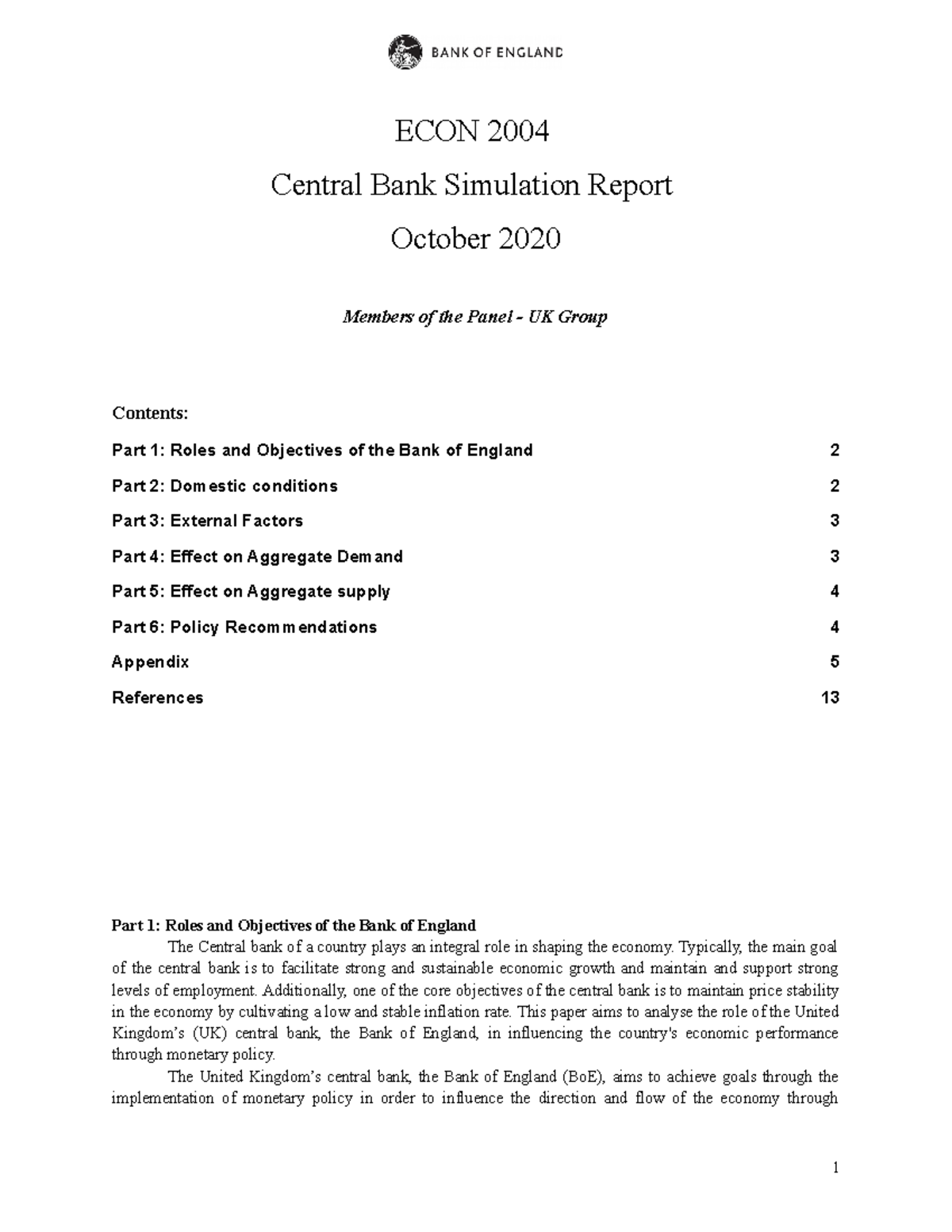 ECON 2004 UK Final - Group Assignment on UK - ECON 2004 Central Bank ...