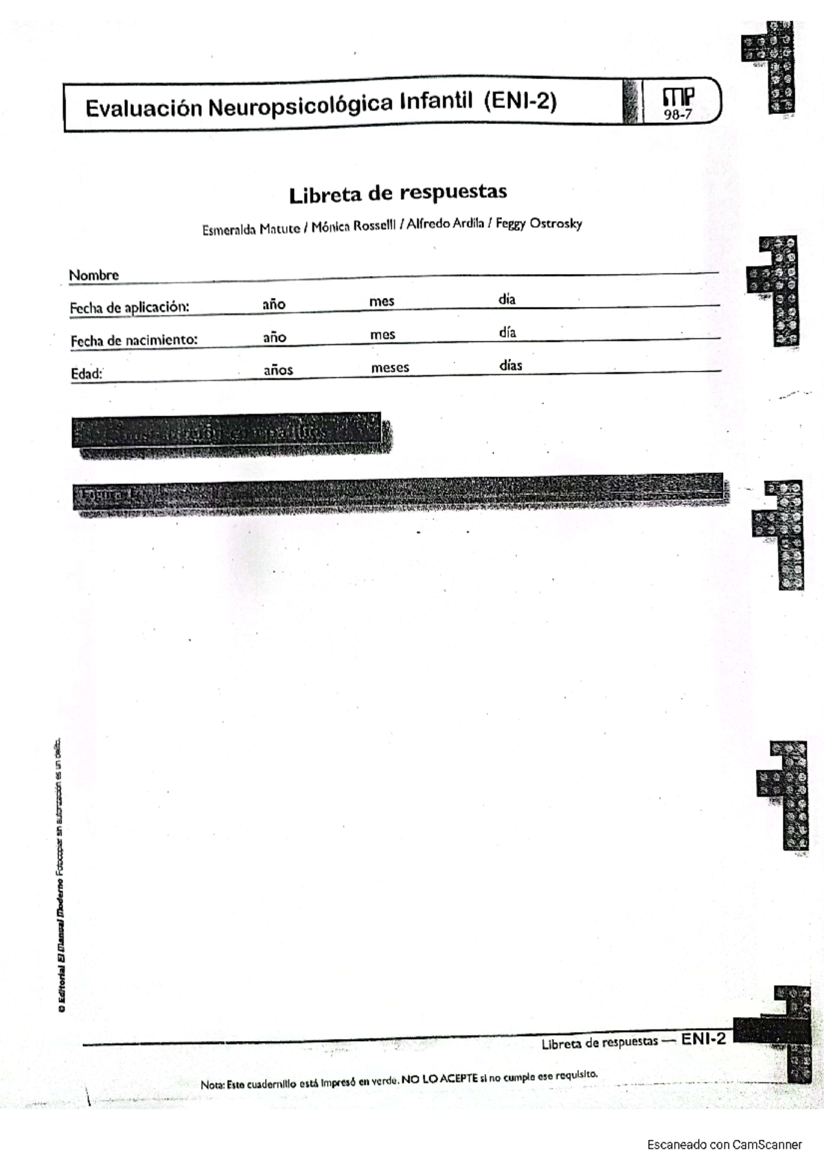 ENI 2 Cuadernillo de respuestas - Psicologia - Studocu