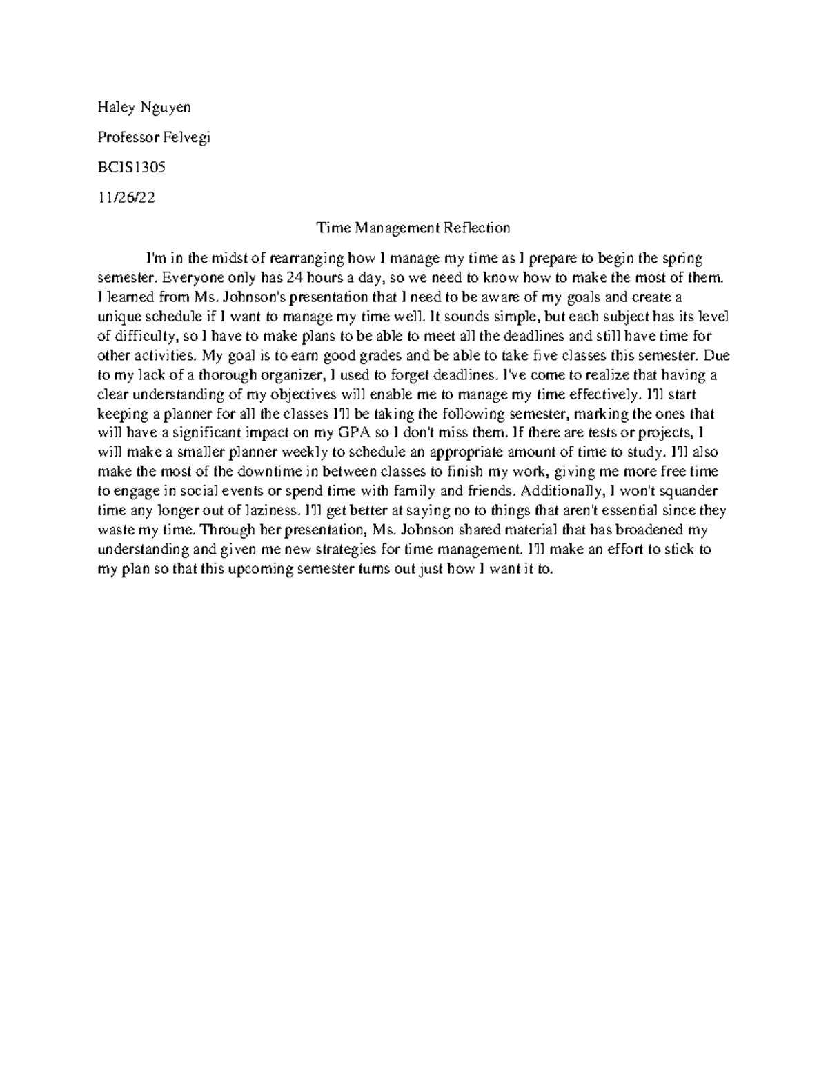 Document 28 - Haley Nguyen Professor Felvegi BCIS 11/26/ Time ...