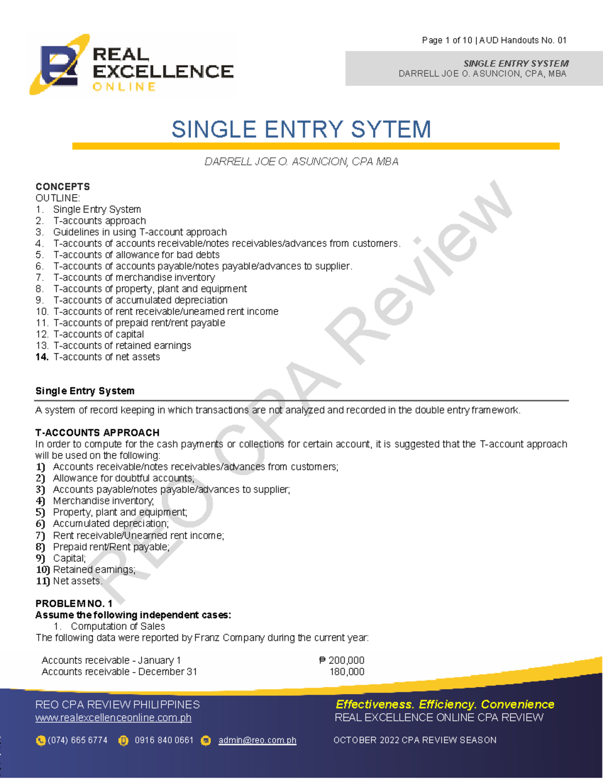 01 REO HO Single entry systemquest - REO CPA Review SINGLE ENTRY SYSTEM ...