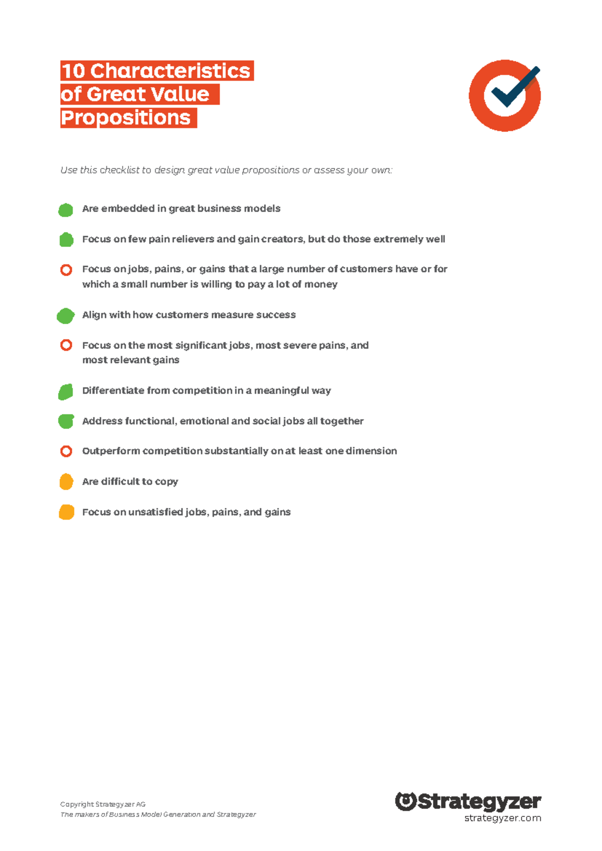 10 characteristics of great value propositions checklist - Copyright ...