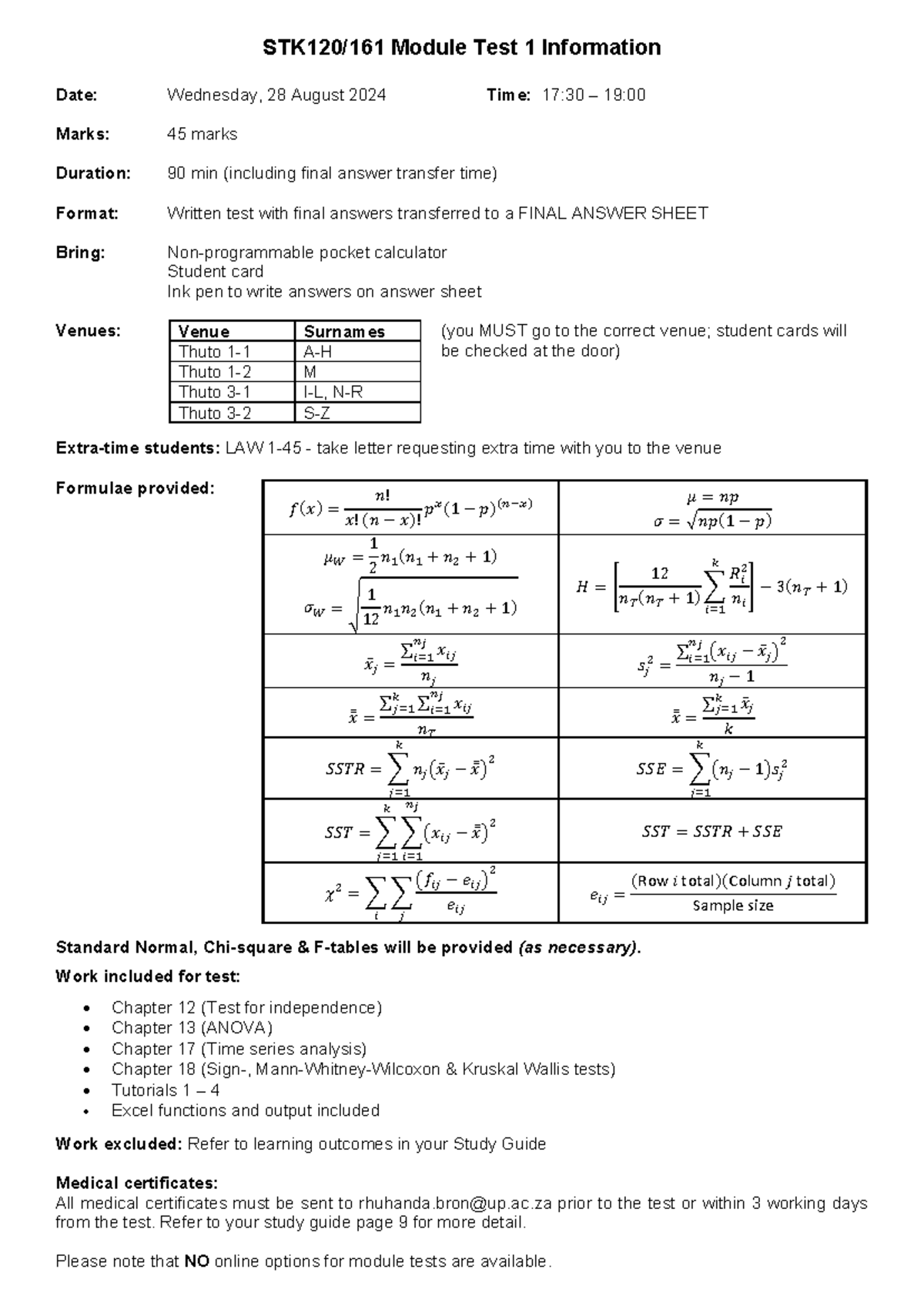 STK120-161 - Module Test 1 Information - 2024 - STK120/161 Module Test ...