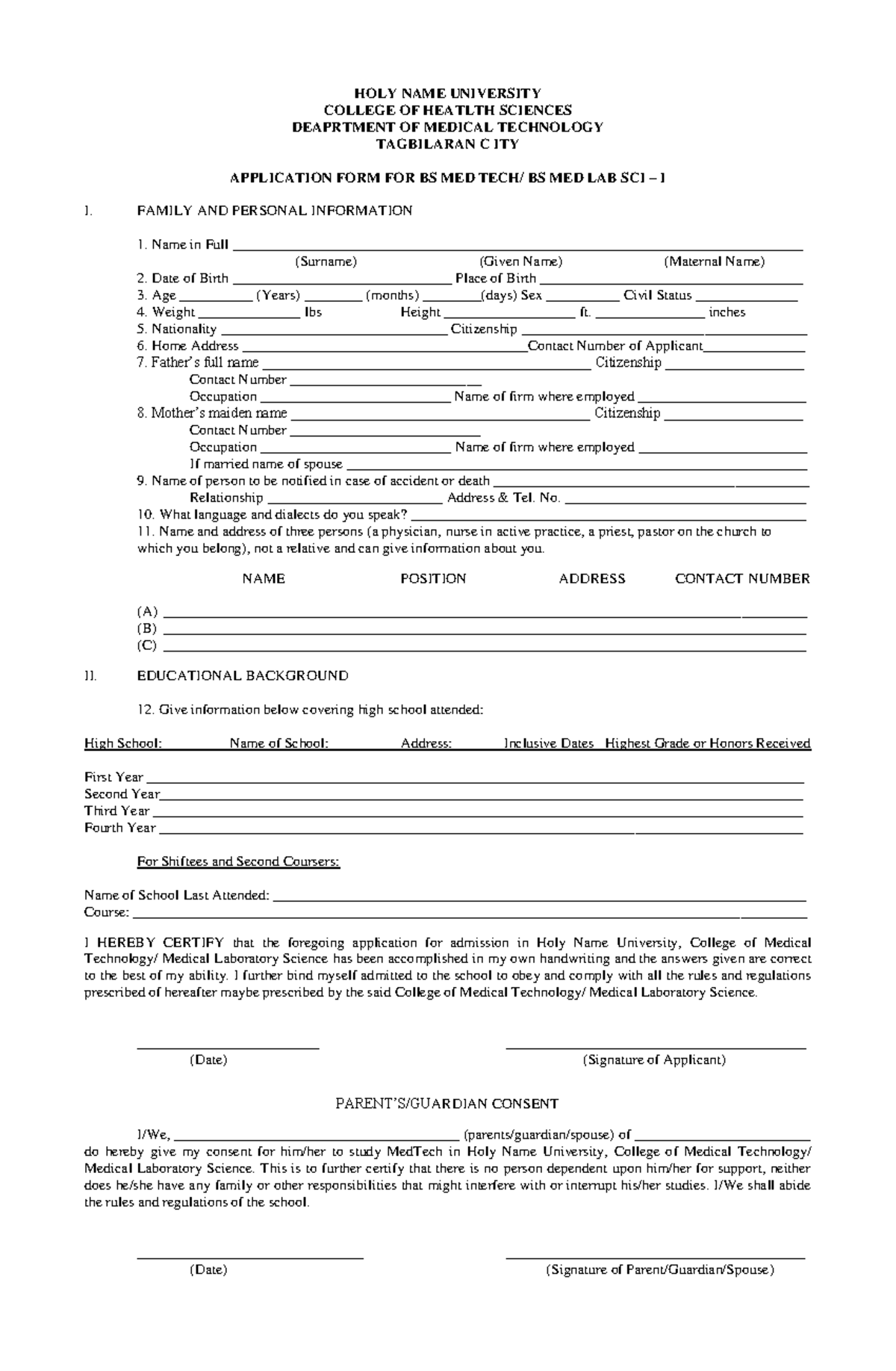 Amcat Application Form - HOLY NAME UNIVERSITY COLLEGE OF HEATLTH ...