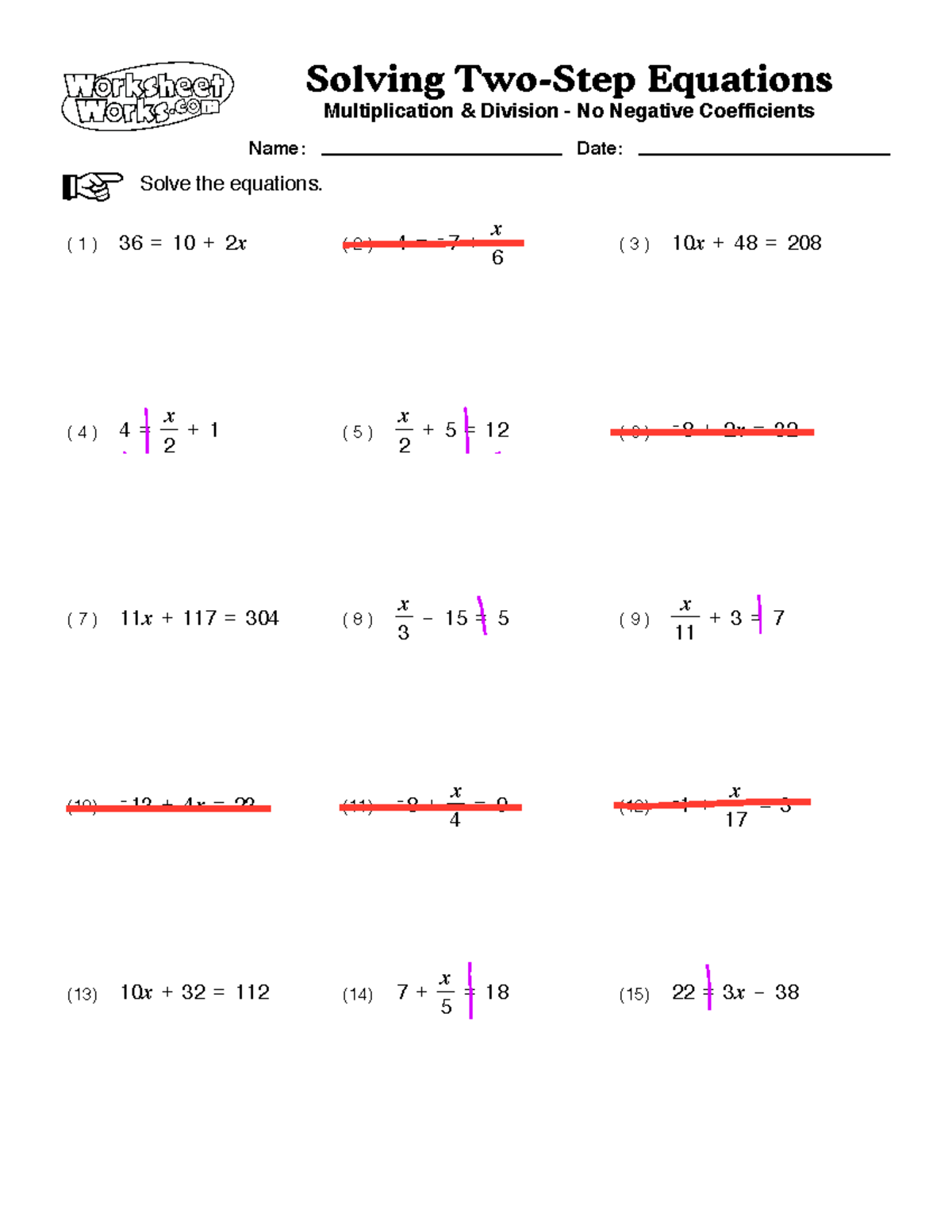 Two-Step Equations WS - Chem Hw - V Solve the equations. Solving Two ...