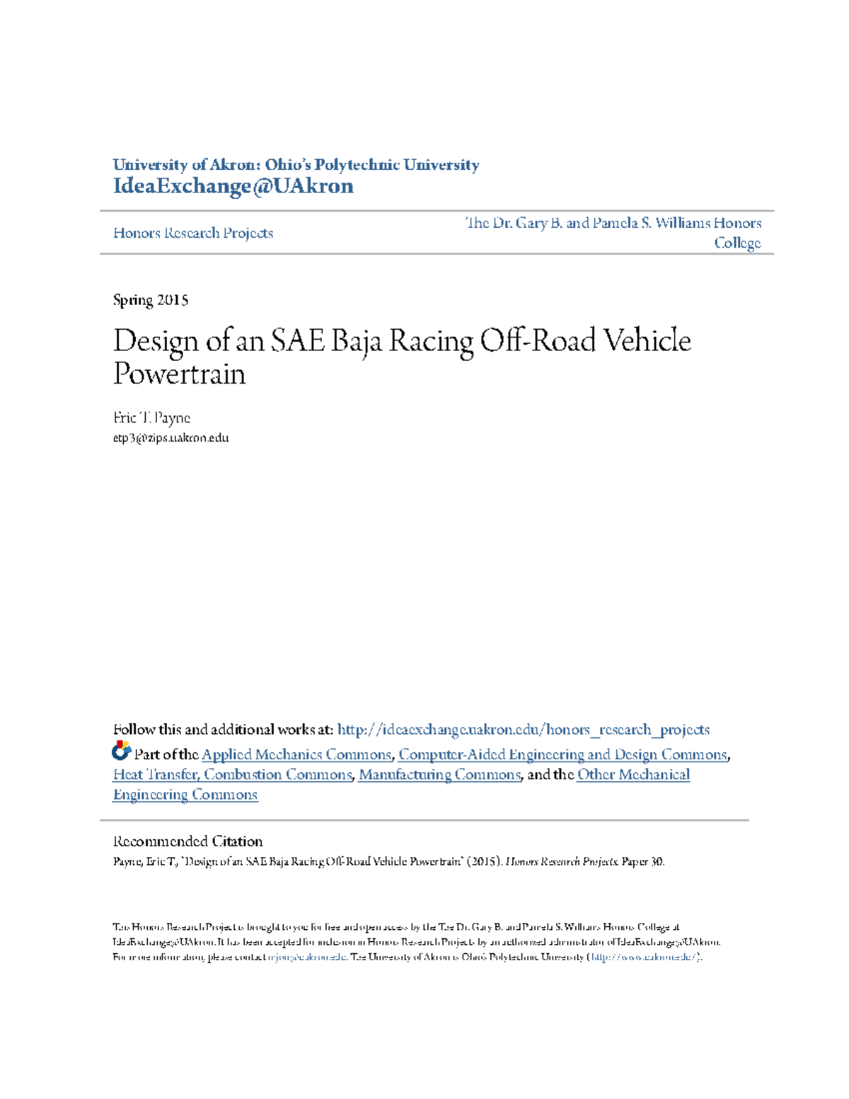 Design of an SAE Baja Racing Off Road Ve - ####### University of Akron ...