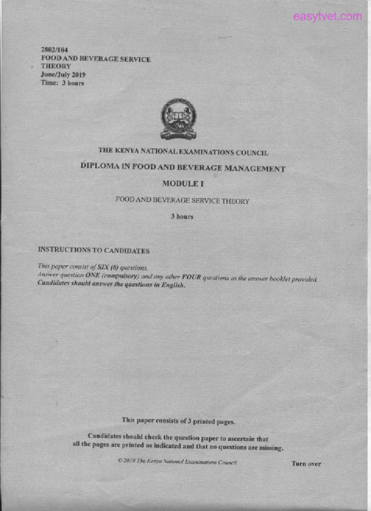 2019 july - Food science and nutrition past paper - easytvet FOOD AND ...