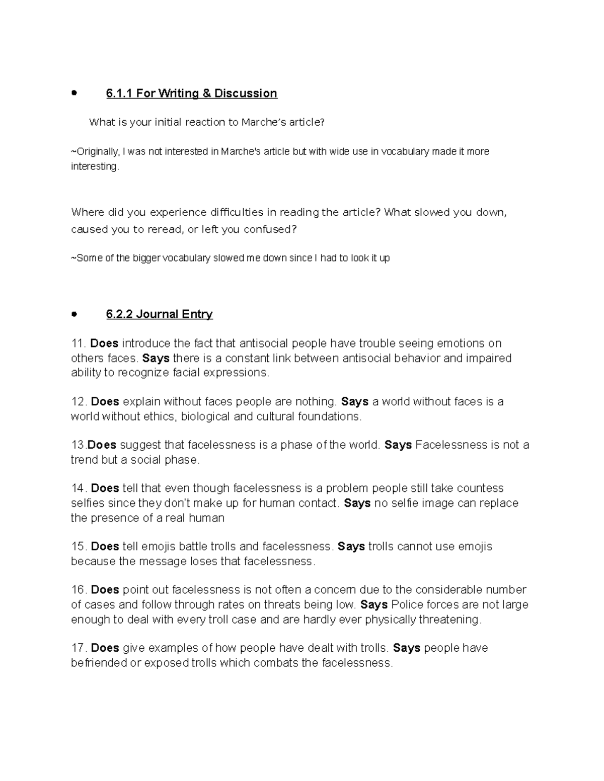 Ch 6 english - notes for writing discussion and journals - 6.1 For ...