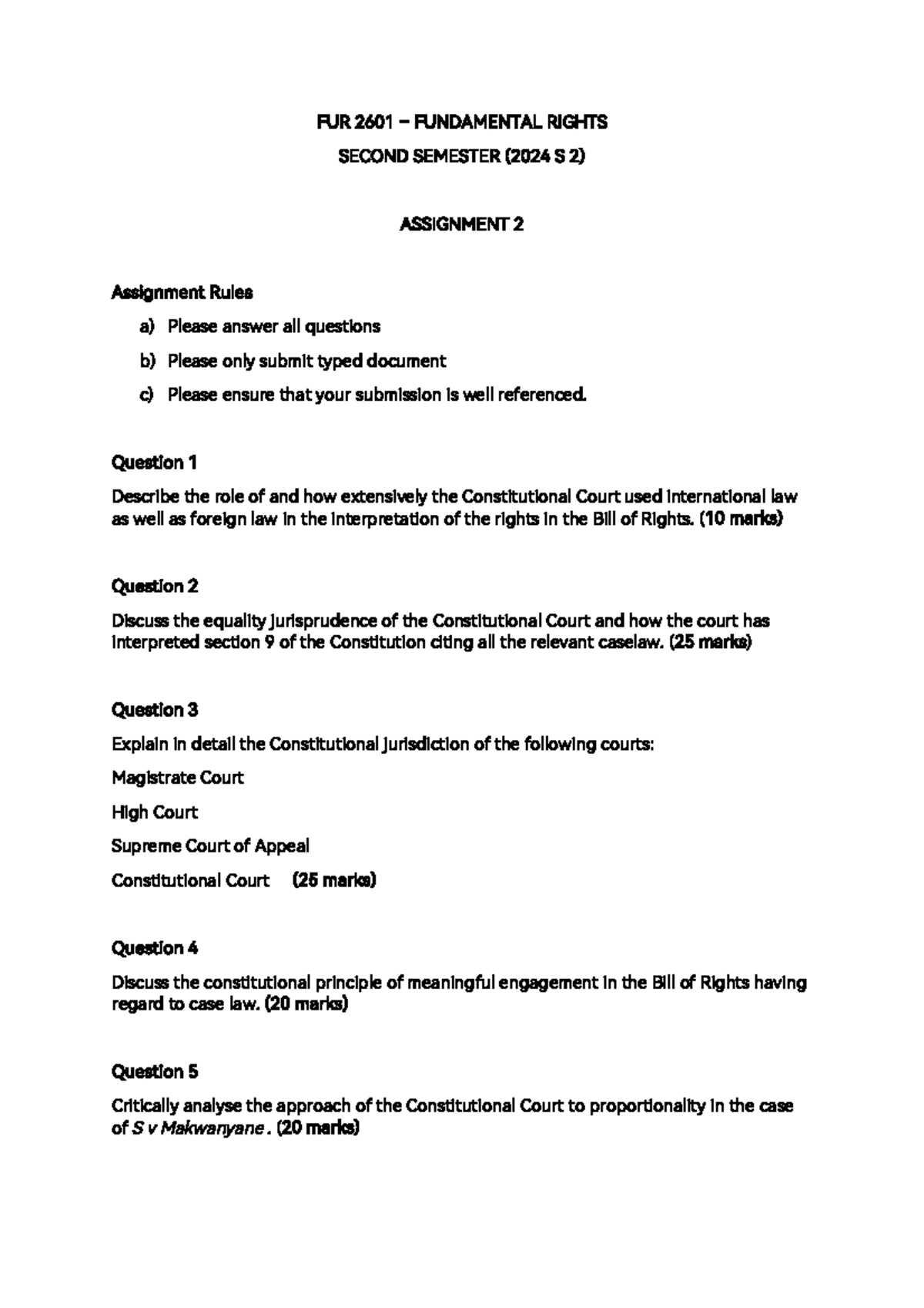 FUR 2601 Semester 2 Assignment 2 2024/2025 year - FUR 2601 ...