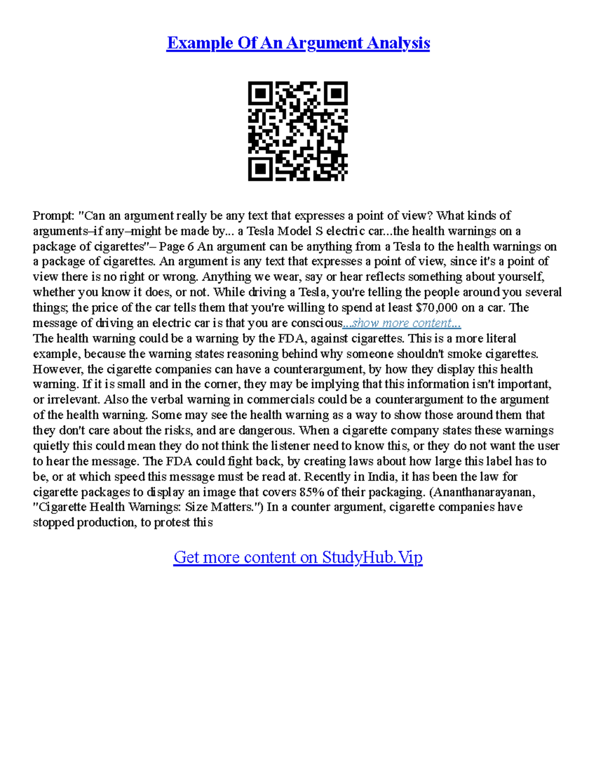 Write An Argument Essay - Example Of An Argument Analysis Prompt: "Can ...