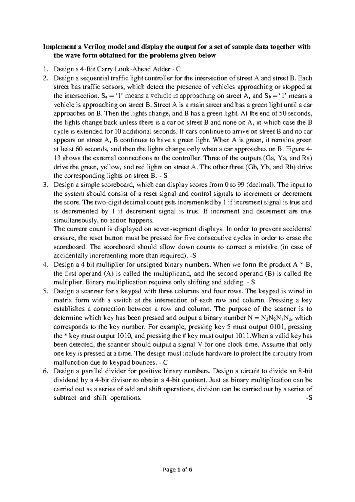 Verilog Exercisesheet Implement A Verilog Model And Display The Output For A Set Of Sample