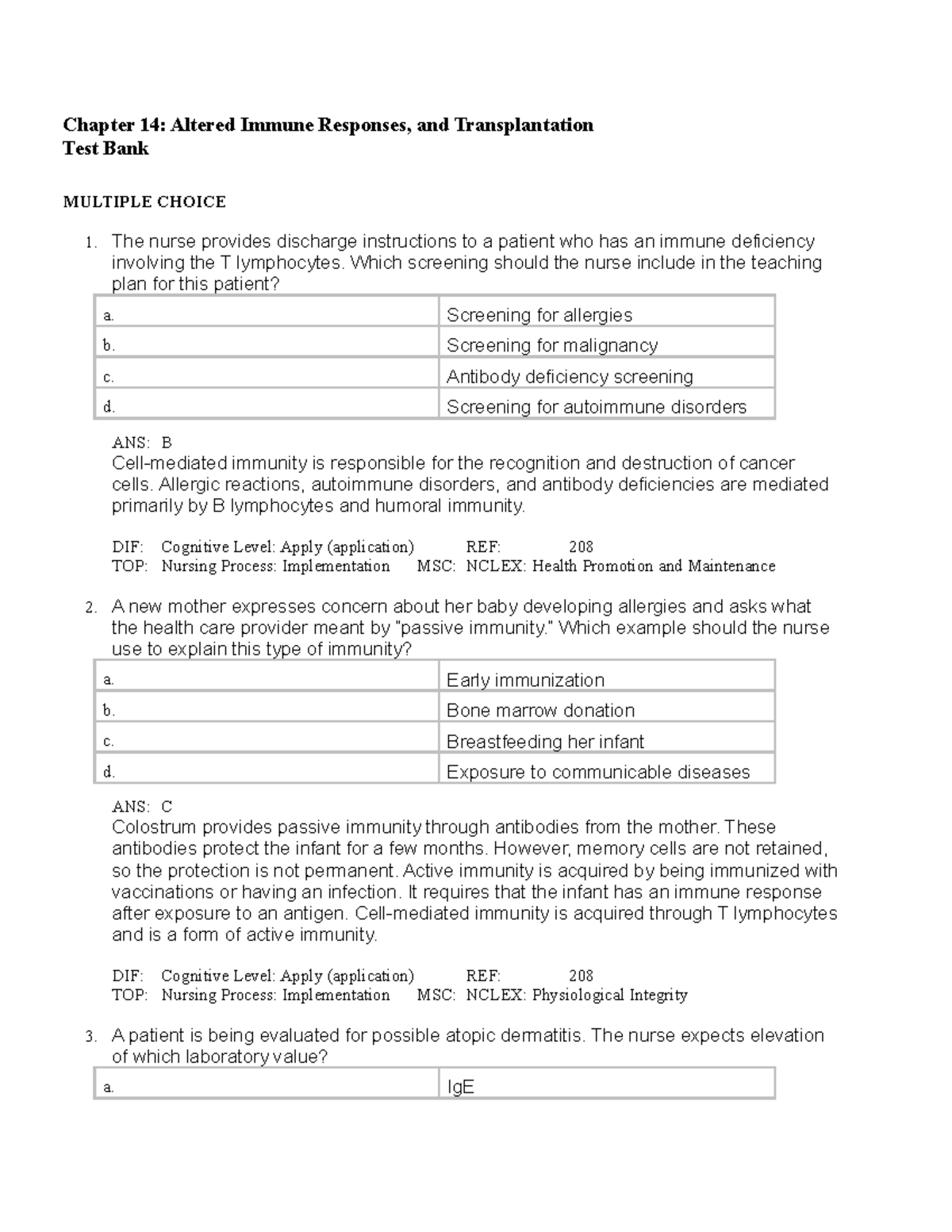 Altered immune response - Chapter 14: Altered Immune Responses, and ...