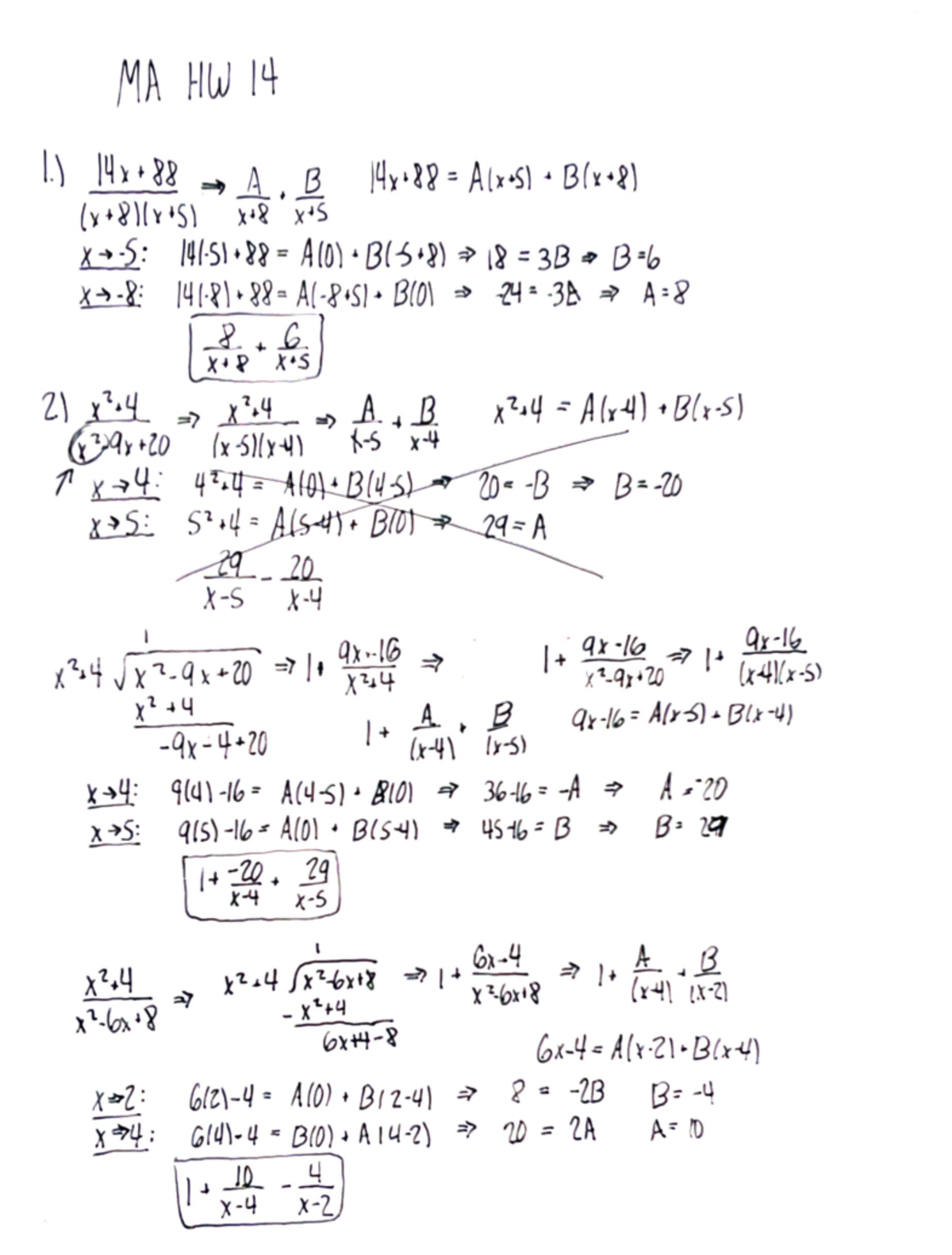 Calculus B HW 14 - Top of Page MA HW 14 1.) 14x+ → A B 144 - Alx+5 ...