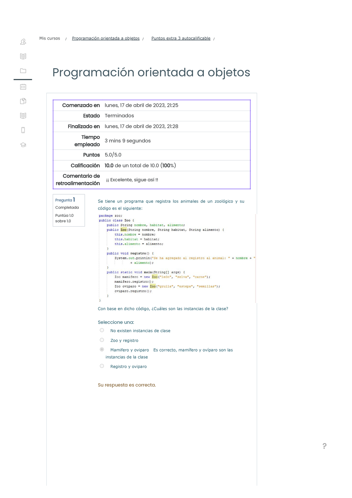 Puntos extra 3 autocalificable Programación orientada a objetos - Programación orientada a ...
