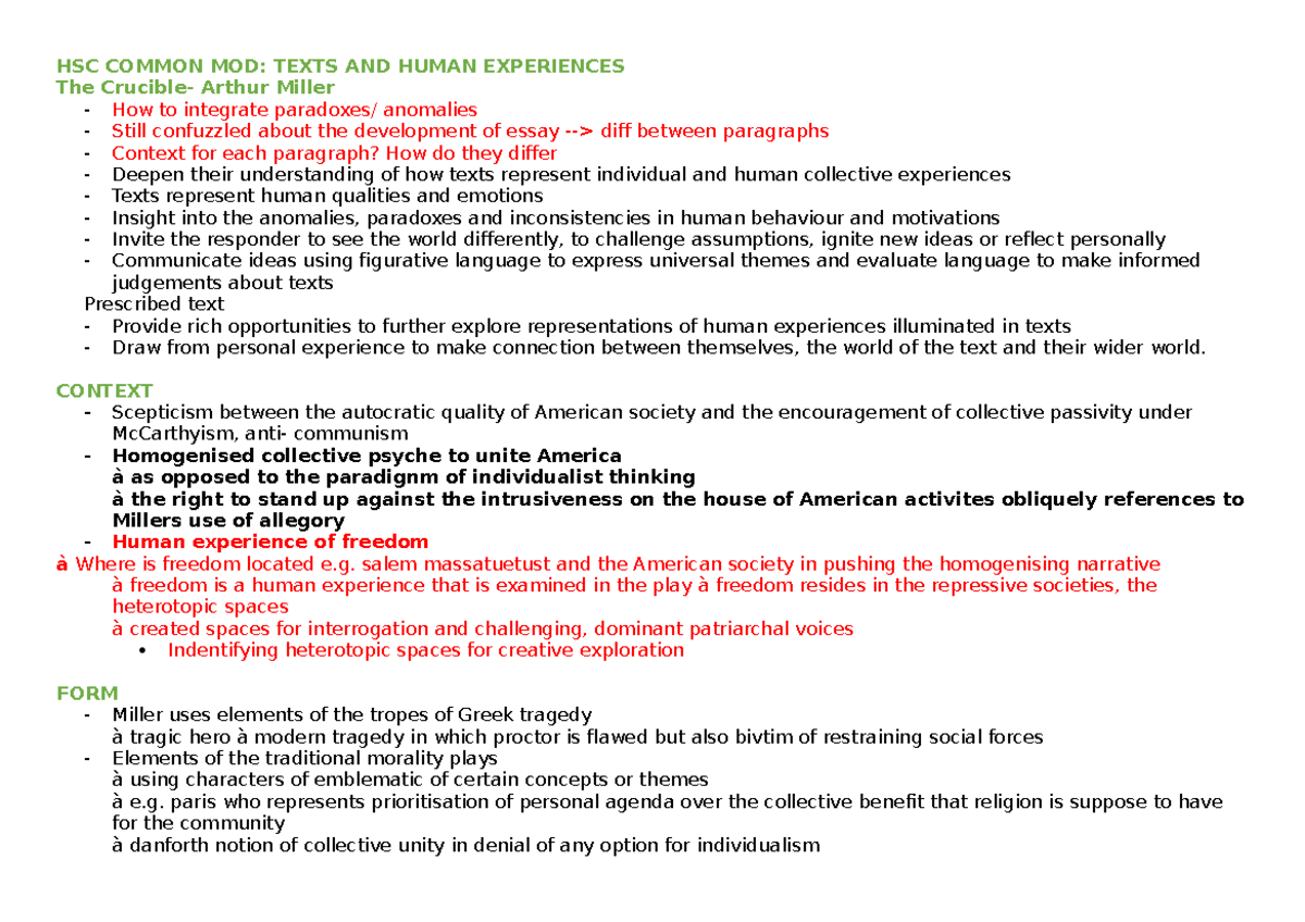 HSC Common Mod: Texts and Human Experiences - Arthur Miller's Anomalies ...