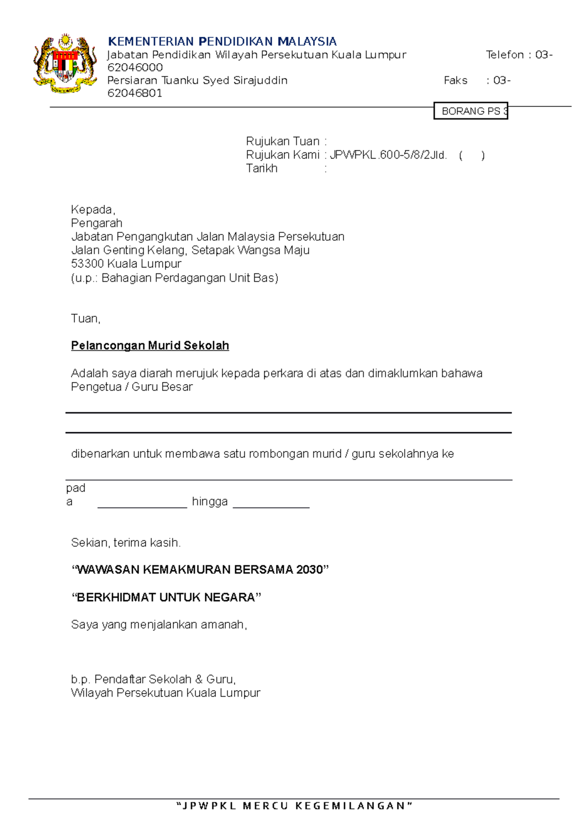 SM Borang PS3 - Rujukan Tuan : Rujukan Kami : JPWPKL-5/8/2Jld ...