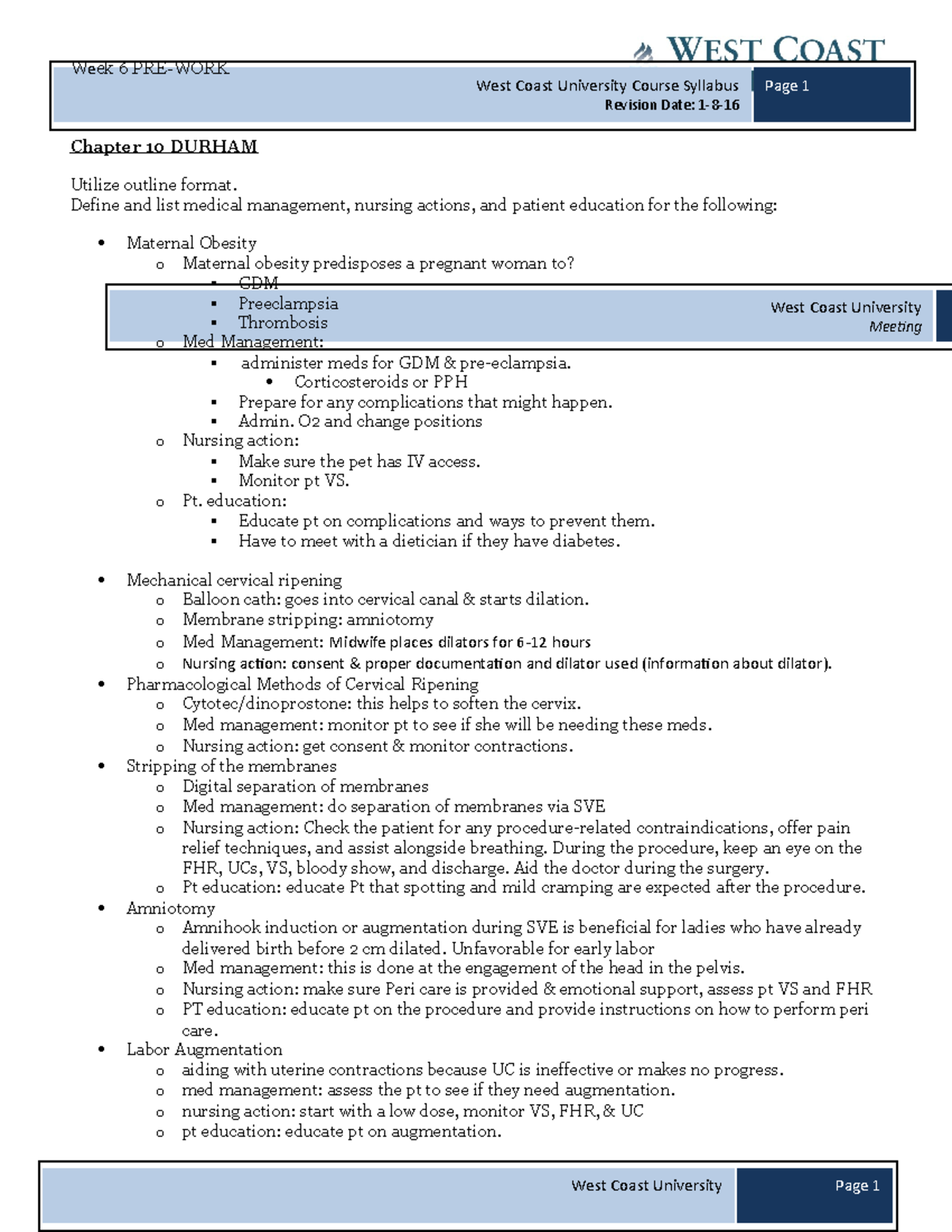 Week 6 Pre Work - Notes - West Coast University Course Syllabus ...