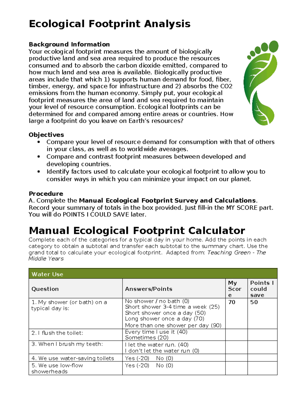1-2 Ecological Footprint Analysis Plus Calc - Ecological Footprint ...
