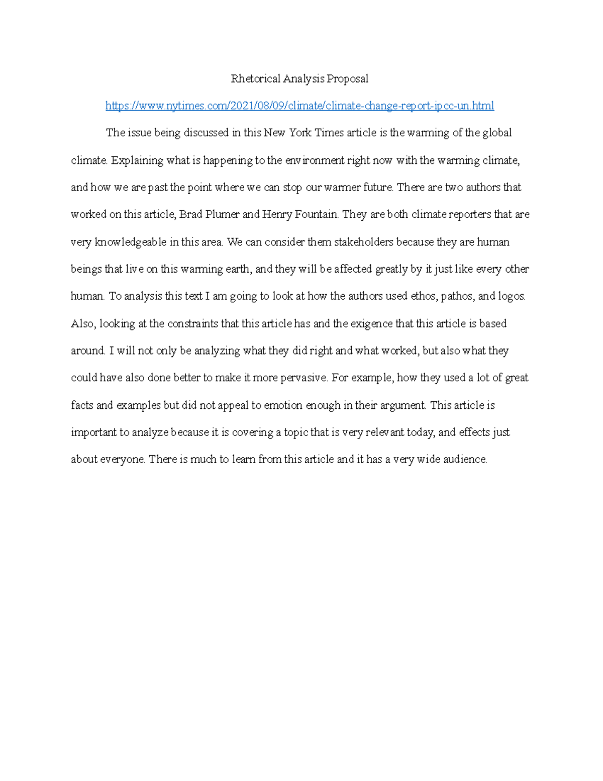 Rhetorical Analysis Proposal - Rhetorical Analysis Proposal - Studocu