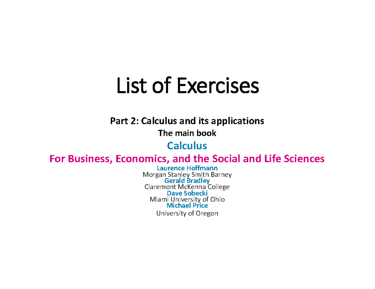 Exercises of Cal - note some required exercise in our text book - List ...