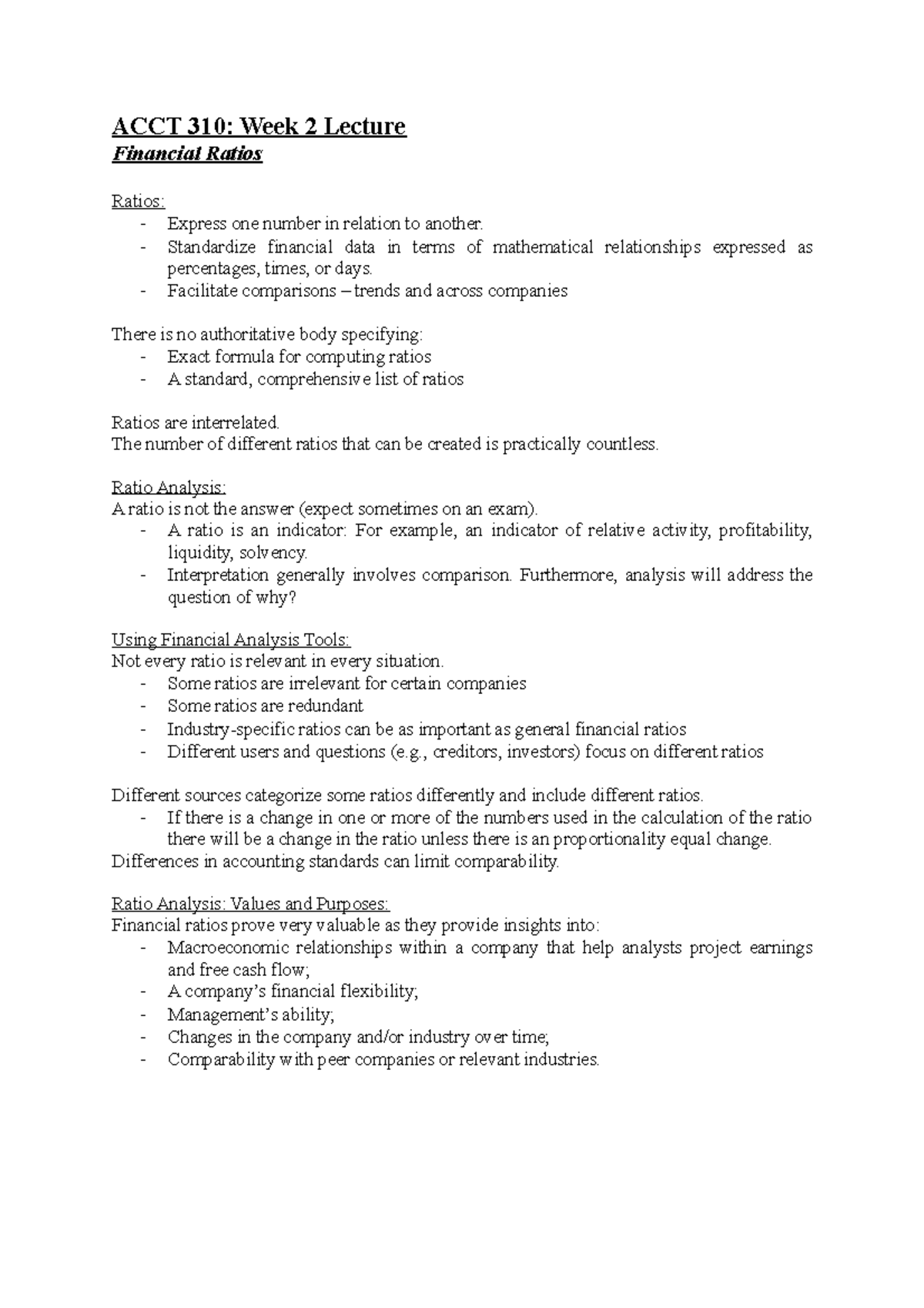 ACCT 310 Week 2 Lecture ACCT 310 Week 2 Lecture Financial Ratios acct-310-week-2-lecture-acct-310-week-2-lecture-financial-ratios