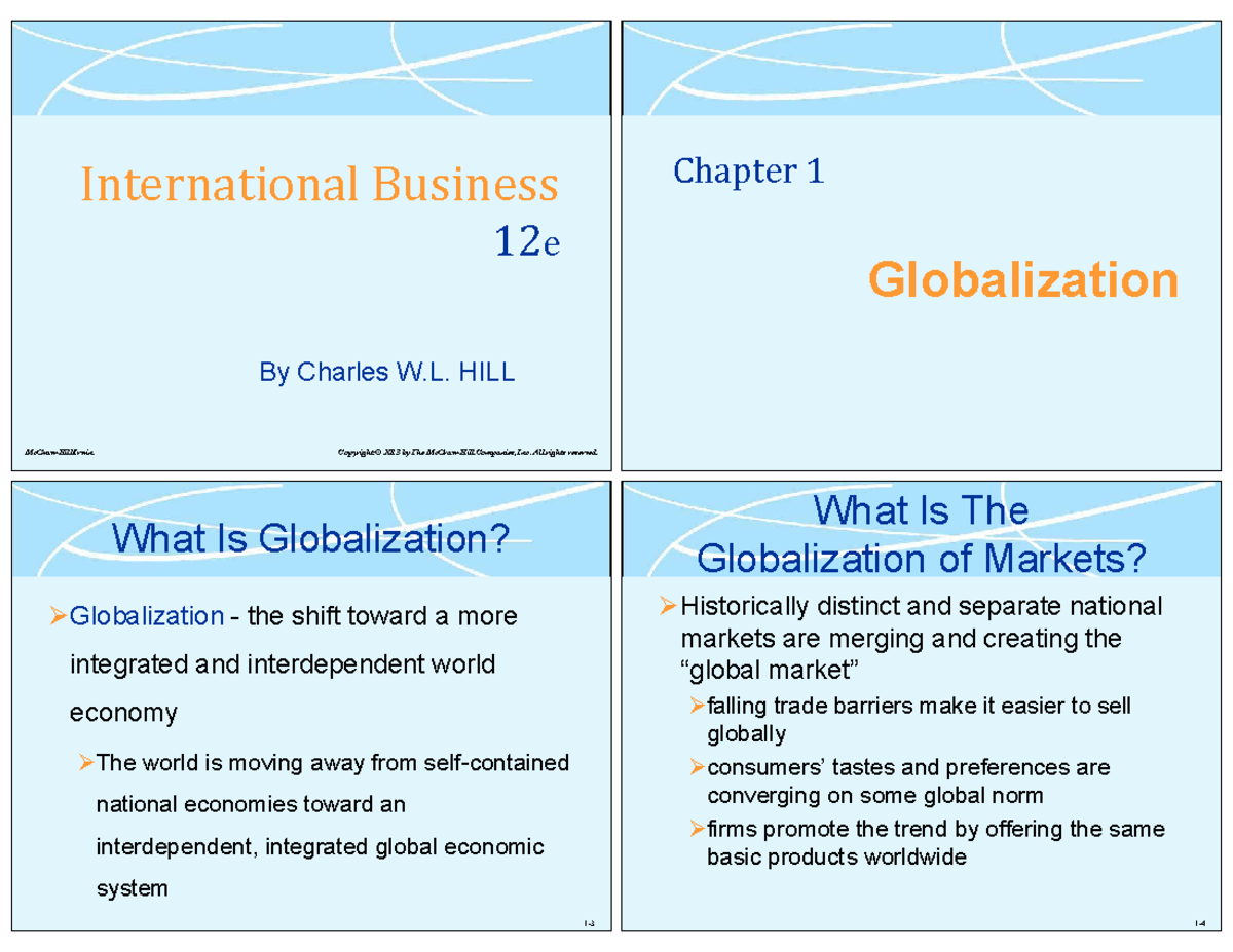 Chap 1 Globalization - sa nsdnsn anaaja - International Business 12 e By Charles W. HILL - Studocu