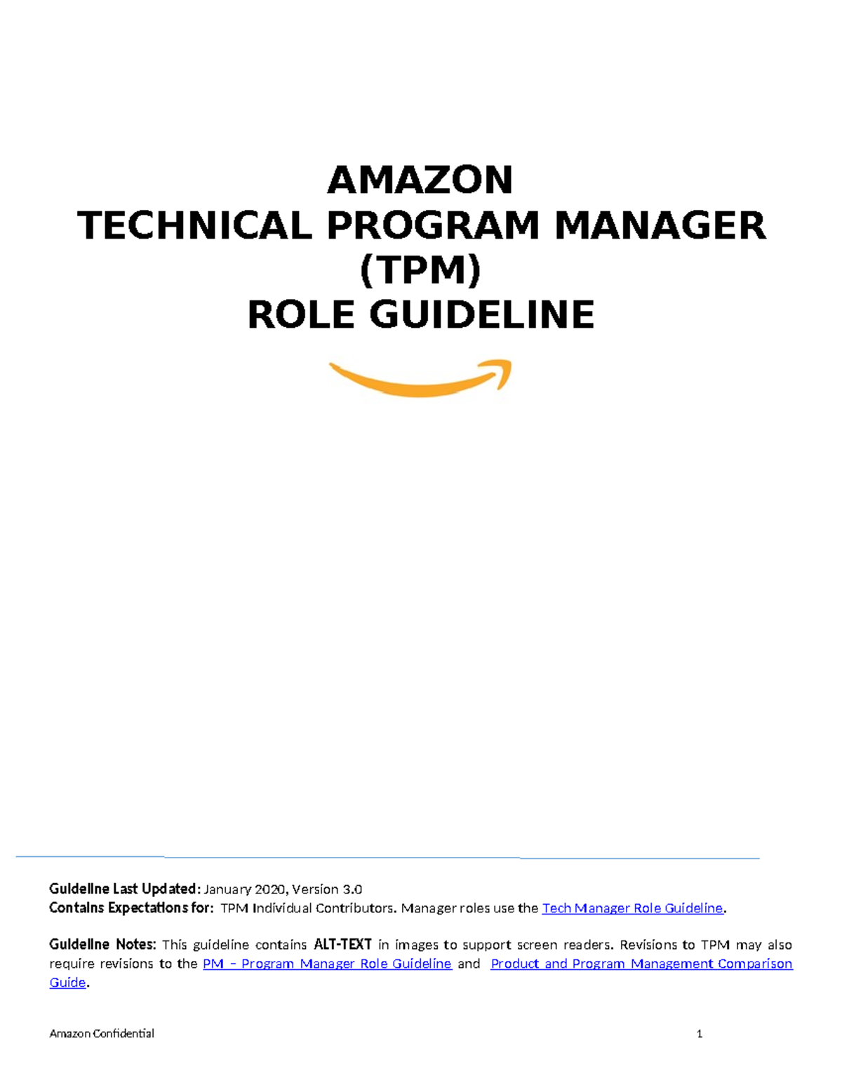 Technical Program Manager Role Guideline - AMAZON TECHNICAL PROGRAM MANAGER (TPM) ROLE GUIDELINE ...