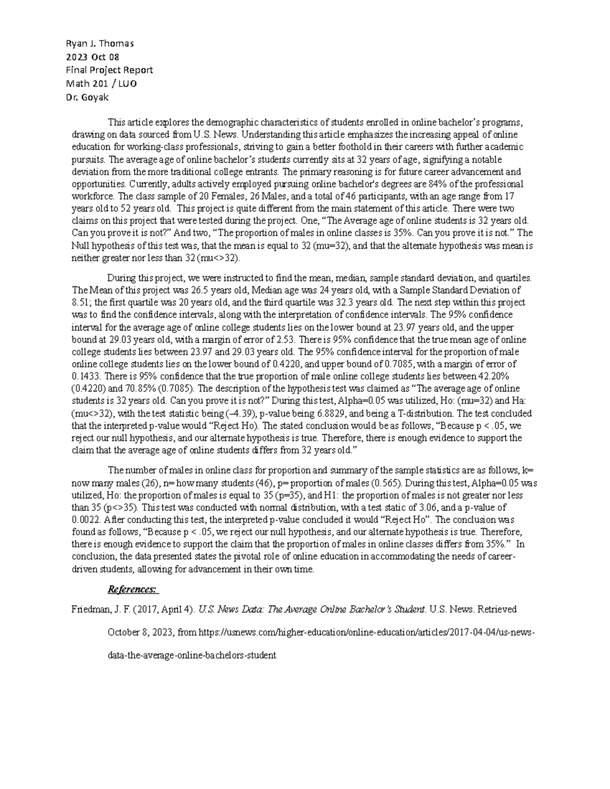 MATH 201 - Final Project - Ryan J. Thomas 2023 Oct 08 Final Project ...