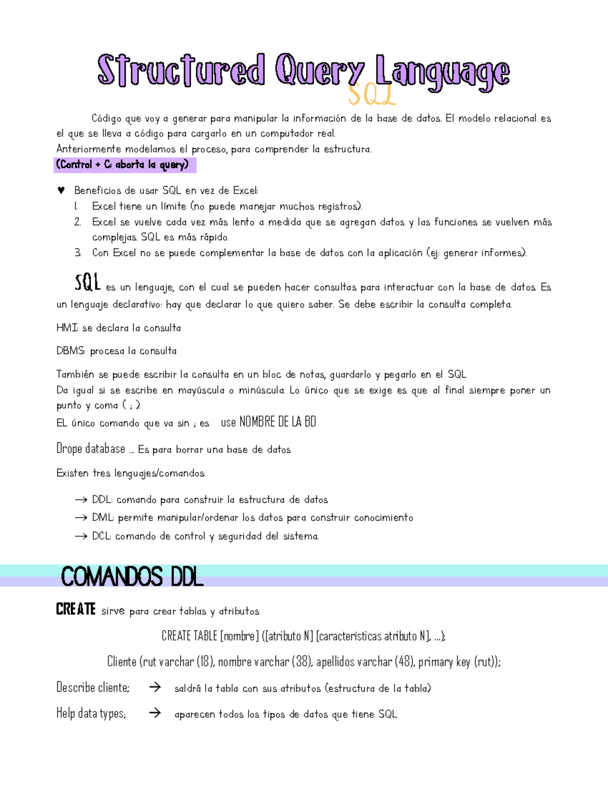 Apuntes y resumen SQL - sql - Código que voy a generar para manipular ...