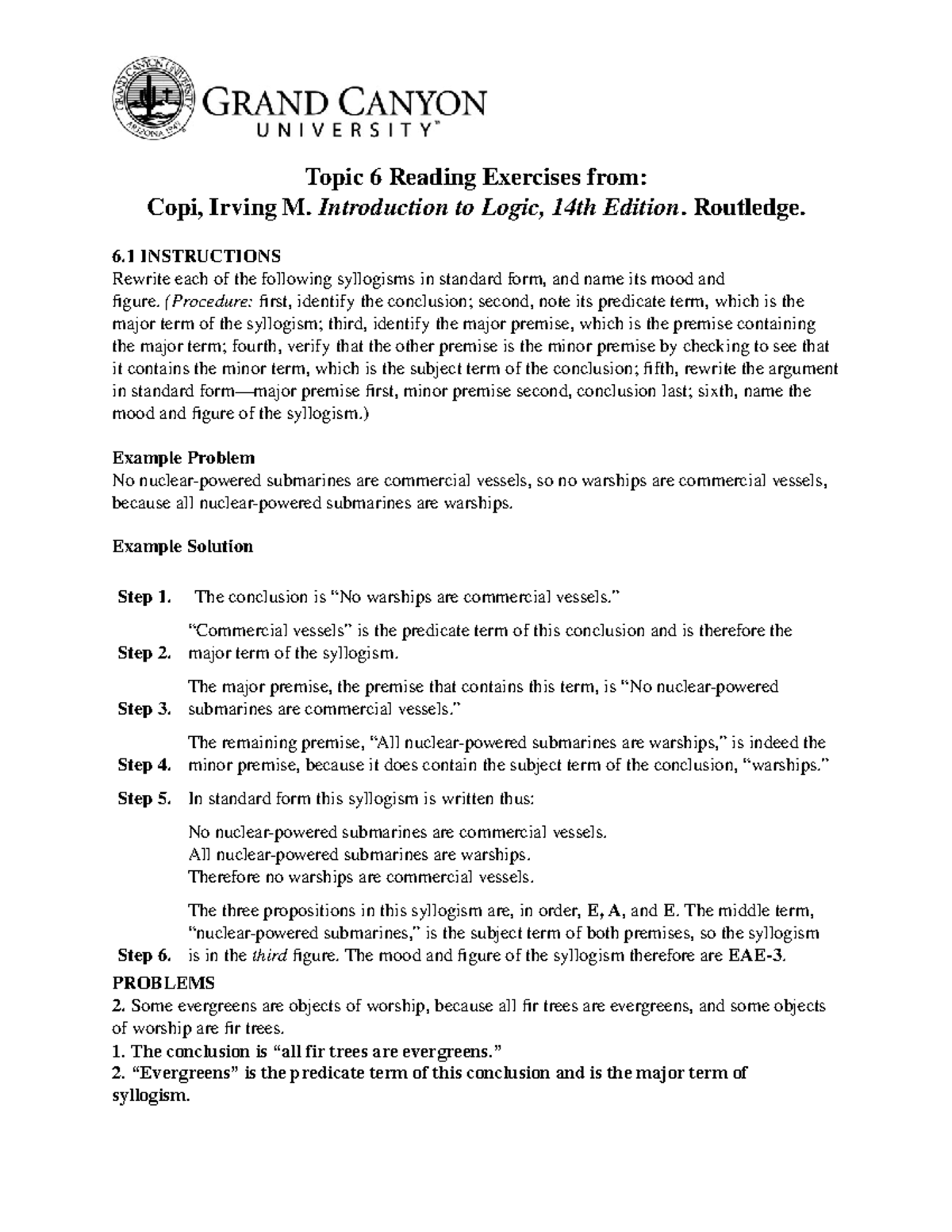 Topic 6 Reading Exercises - Topic 6 Reading Exercises from: Copi ...