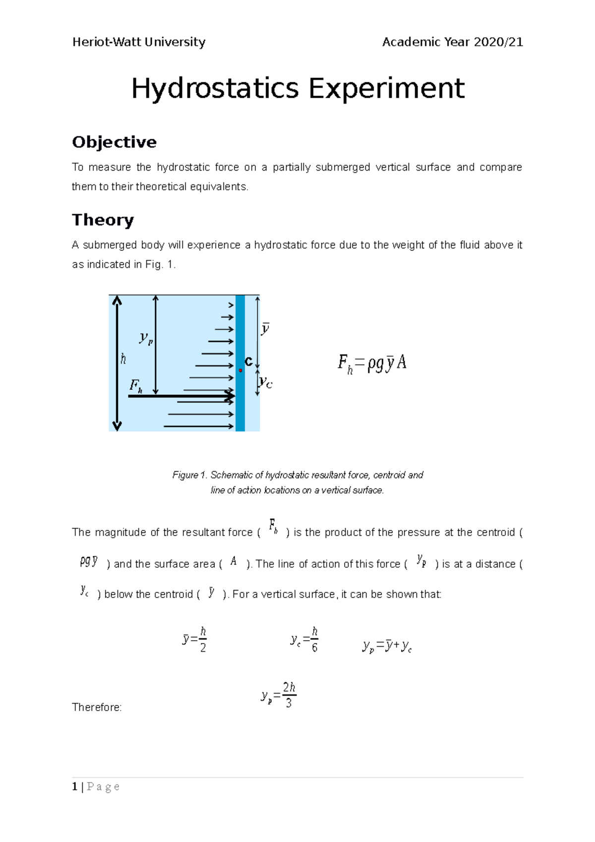 Hydrostatic Lab Brief - Hydrostatics Experiment Objective To measure ...