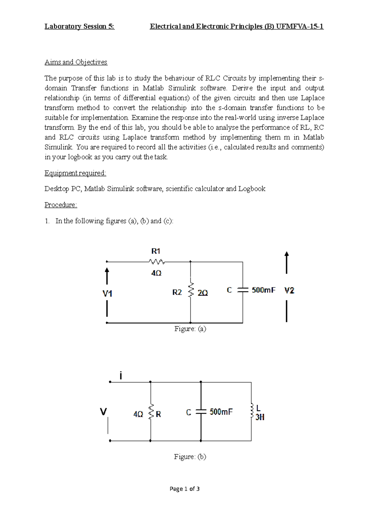 EEPB - Lab Sheet 5 Dynamic Responses of RLC Circuits - i V Laboratory ...