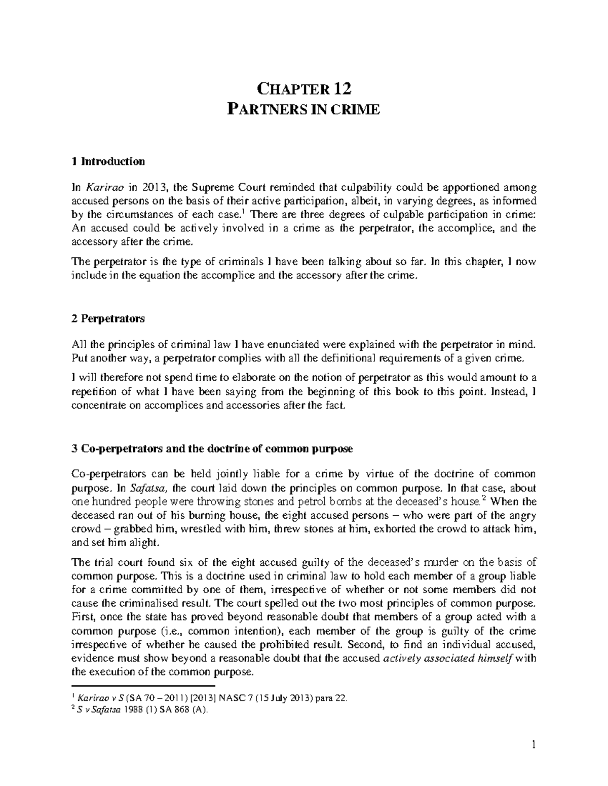 #12 Partners in crime - Criminal Law 1 - CHAPTER 12 PARTNERS IN CRIME 1 ...