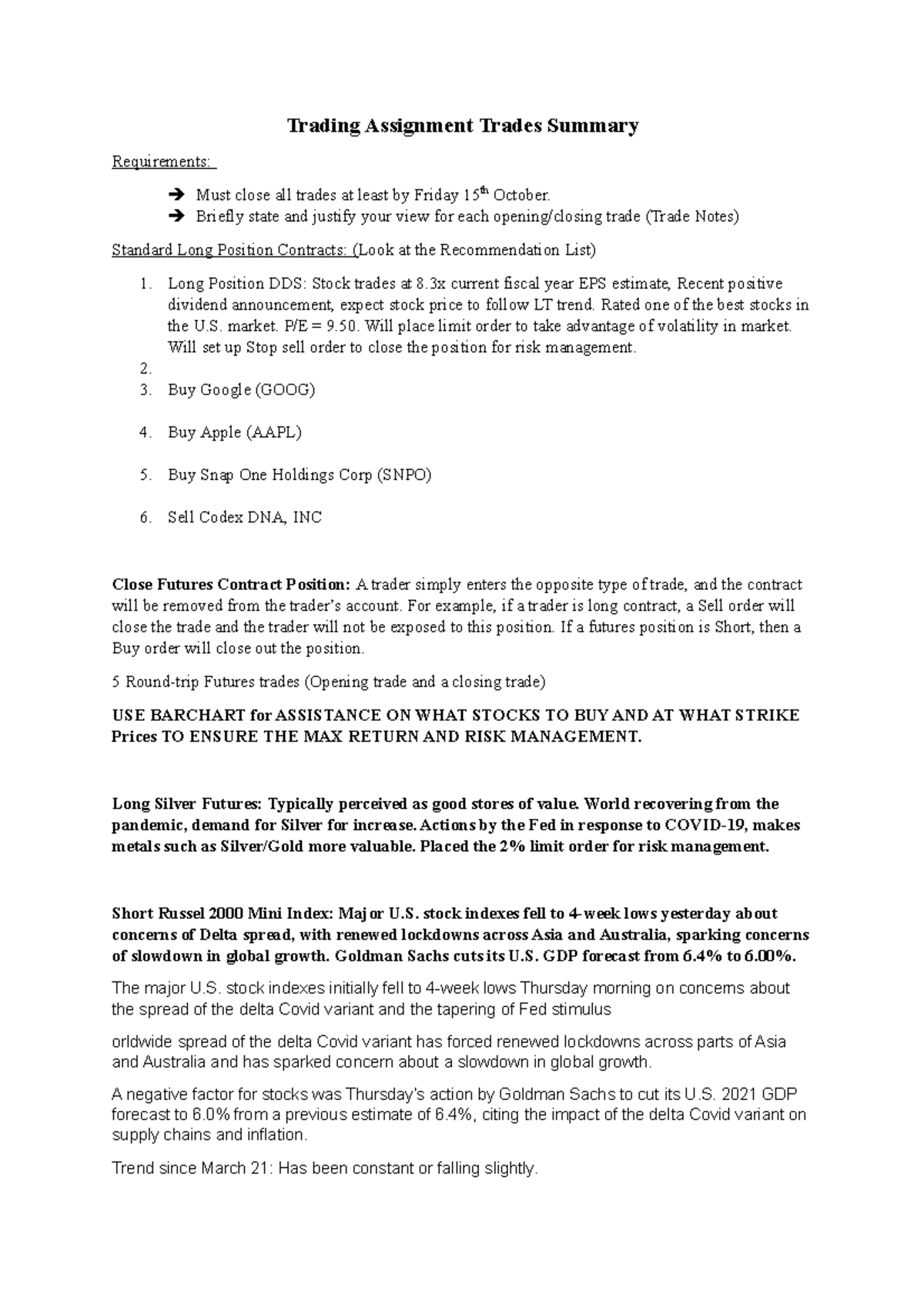 Trading Assignment Trades Summary - Trading Assignment Trades Summary ...