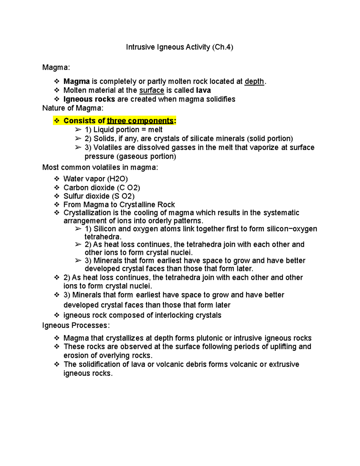 Geol 102 Lecture Notes - Intrusive Igneous Activity (Ch) Magma: Magma ...