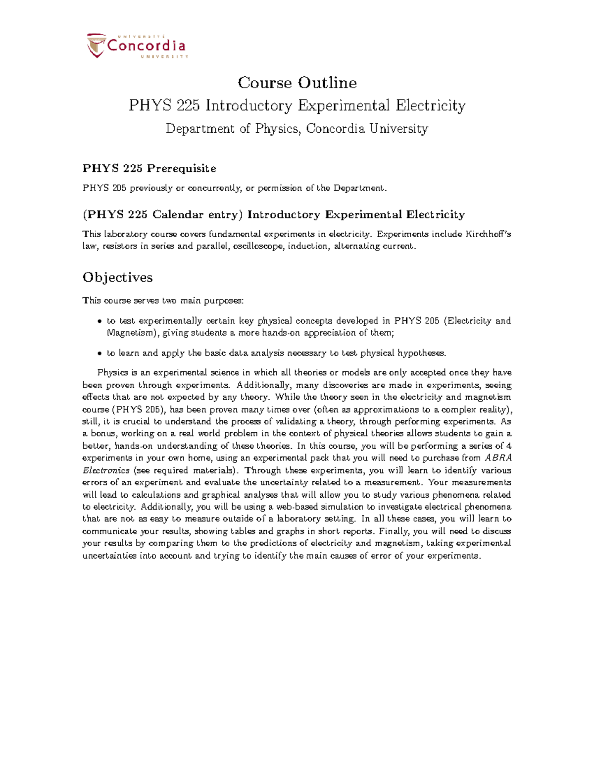 Phys 225 Course Outline Winter 2021 - Course Outline PHYS 225 ...